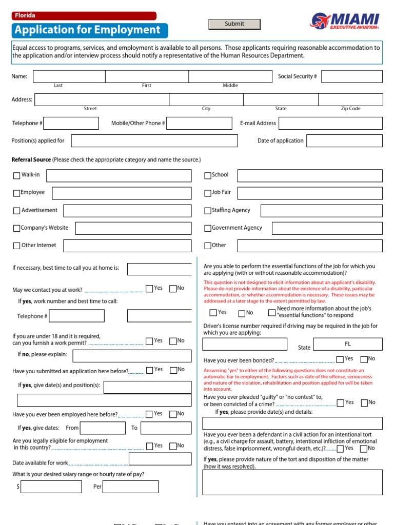Application For Employment: Florida | PDF | Harassment | Employment