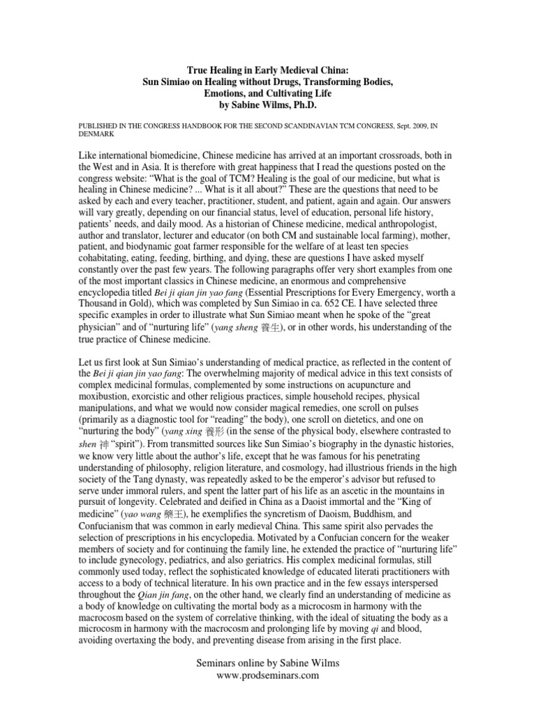 Sun Simiao On Healing | PDF | Traditional Chinese Medicine | Physician