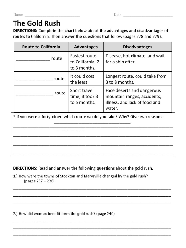 Graphic Organizer For Gold Rush | PDF