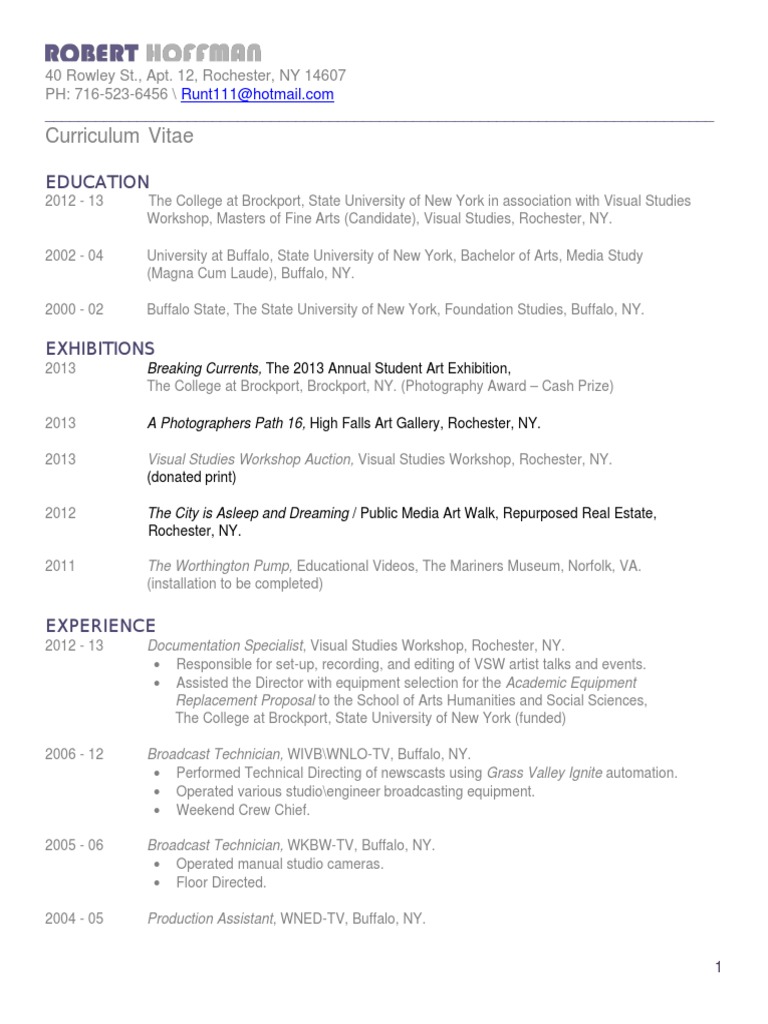 Robert Hoffman CV Revised | PDF