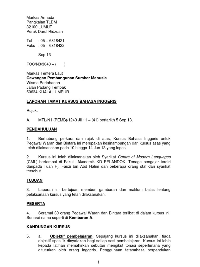 Contoh Report Bahasa Inggeris - Wanda Lee