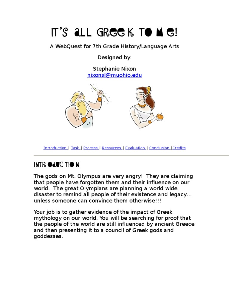 Greek Myth Webquest | PDF | Greek Mythology | English Language