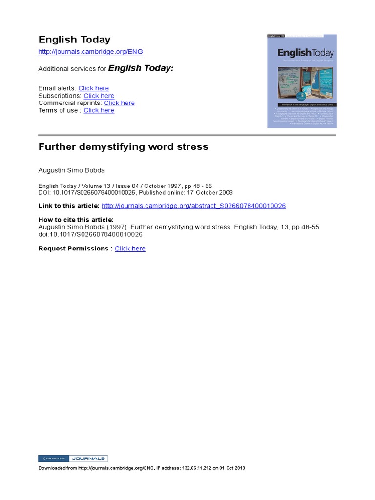Bobda - Further Demystifying Word Stress | PDF | Stress (Linguistics ...