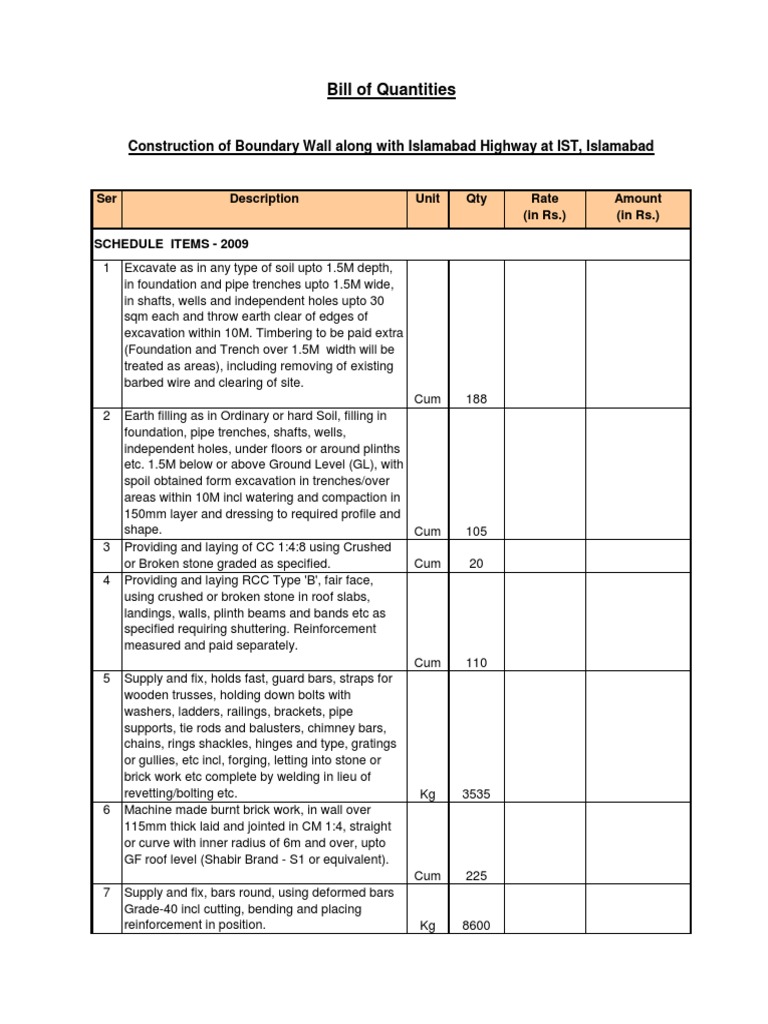 BoQ Boundary Wall | Foundation (Engineering) | Soil | Free 30-day Trial ...