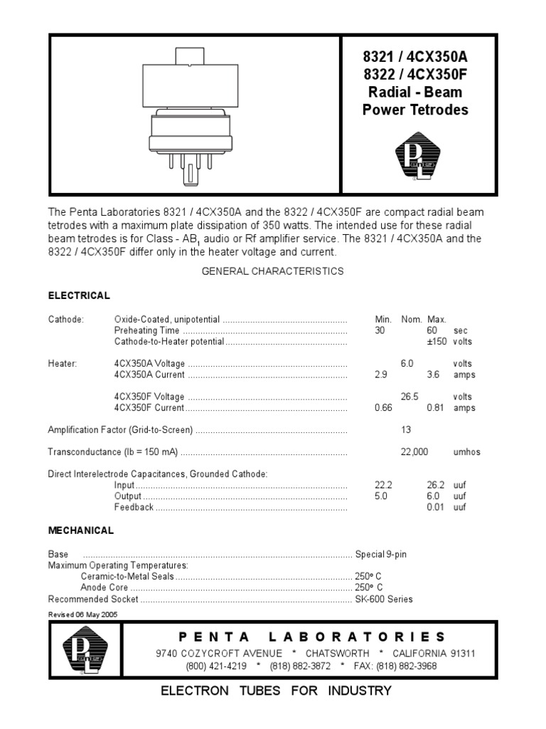 4CX350A | PDF | Vacuum Tube | Volt
