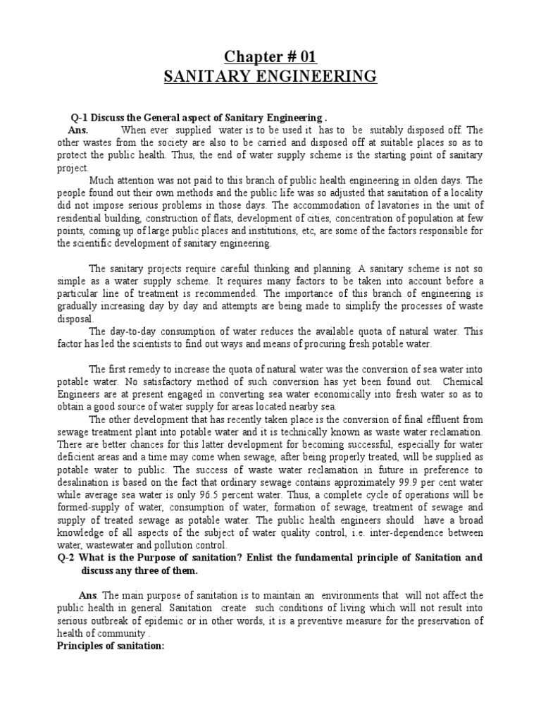 Chapter # 01 Sanitary Engineering: Q-1 Discuss The General Aspect of ...