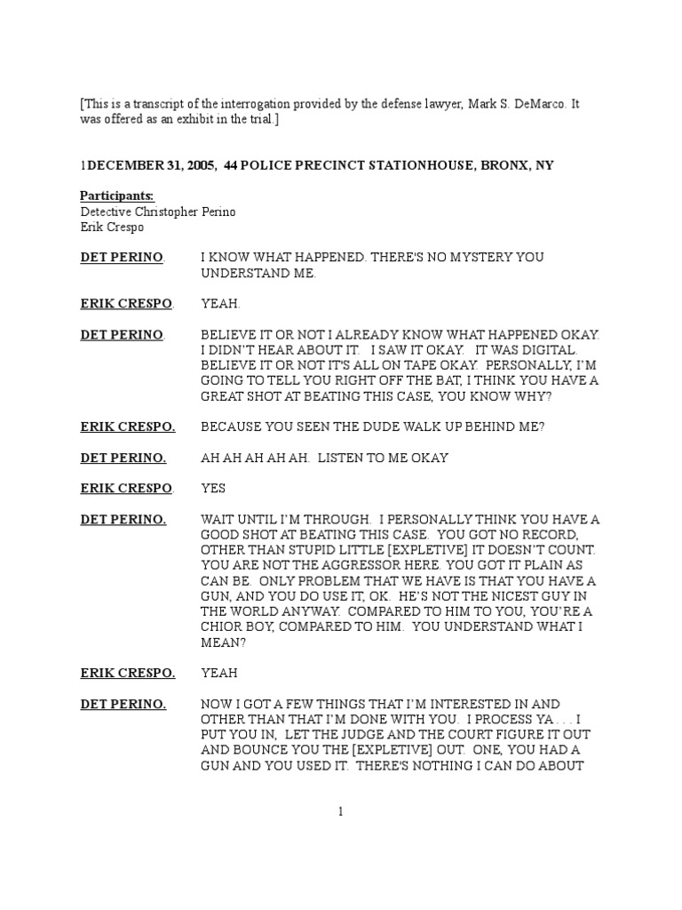 NYPD Perino Interview Transcript | Download Free PDF | Violence | Leisure