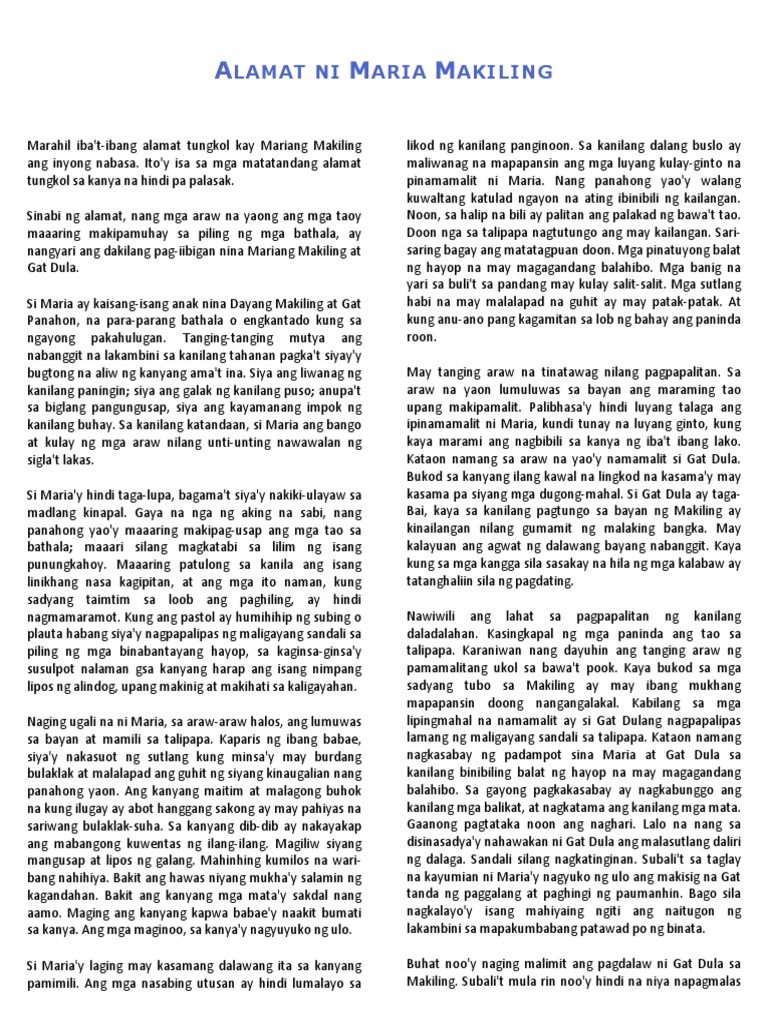 Alamat Ni Maria Makiling | PDF