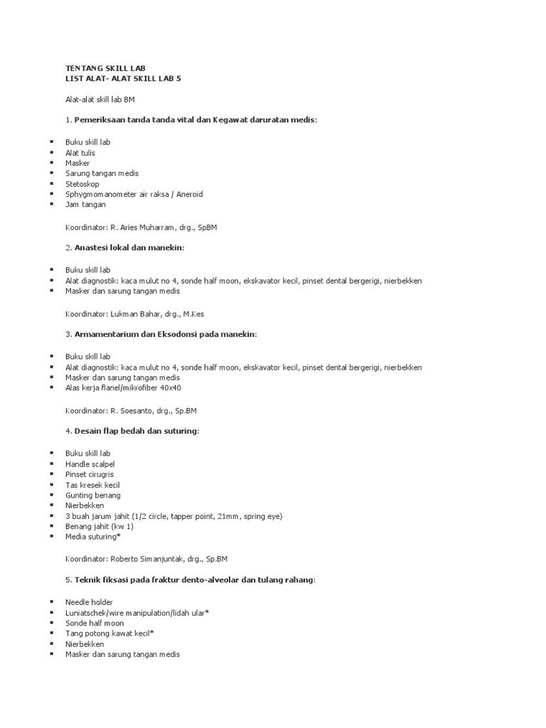 Tentang Skill Lab List Alat-Alat Skill Lab 5 | PDF | Science & Mathematics