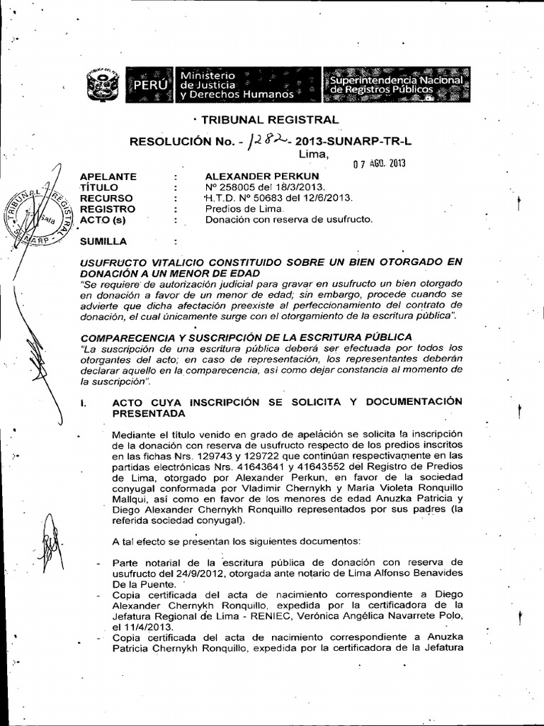 Usufructo vitalicio constituido sobre un bien otorgado en donación a un ...