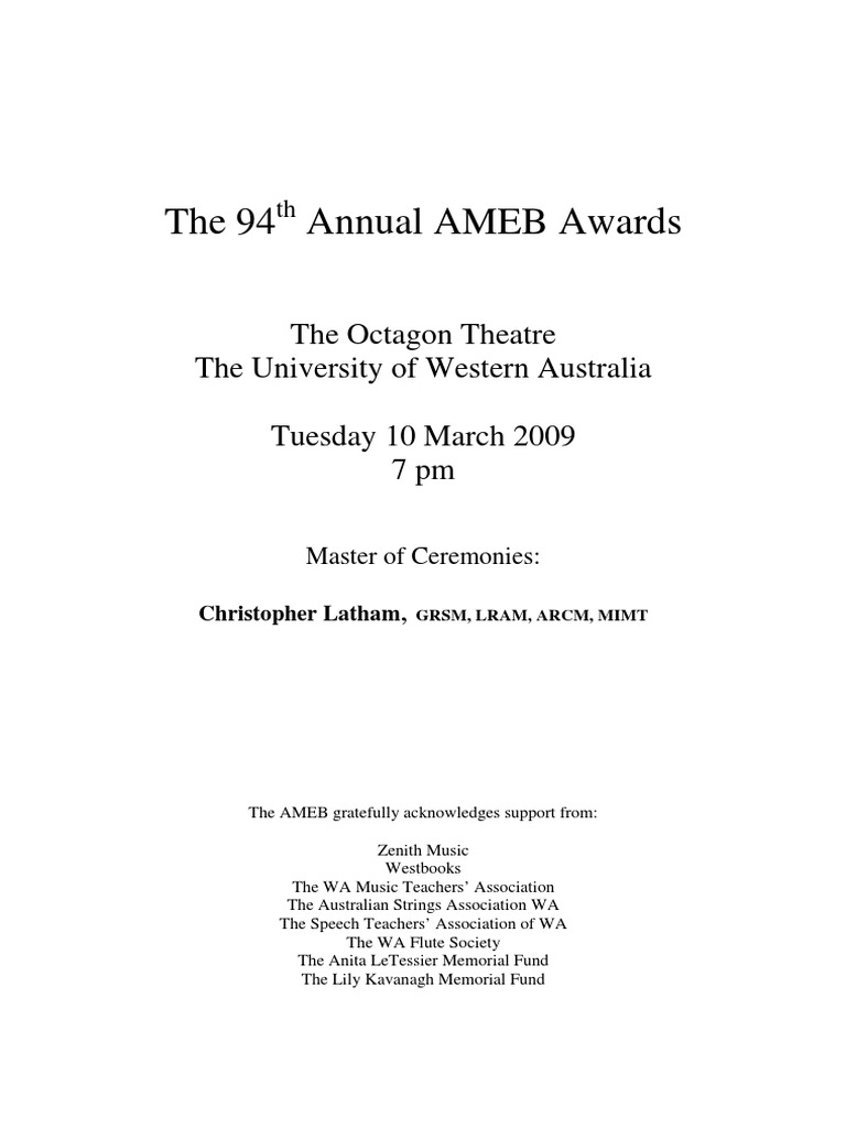2008 AMEB Awards Night Program | PDF