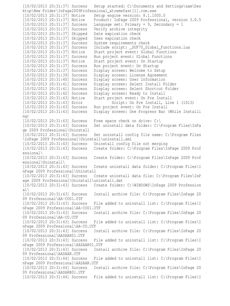 InPage 2009 Professional Setup Log | PDF | Text | Computer File Formats