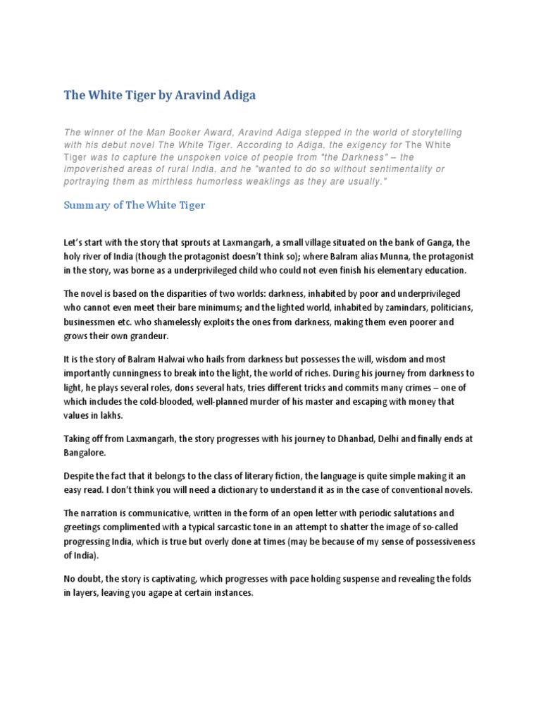 The White Tiger by Aravind Adiga | PDF | Novels