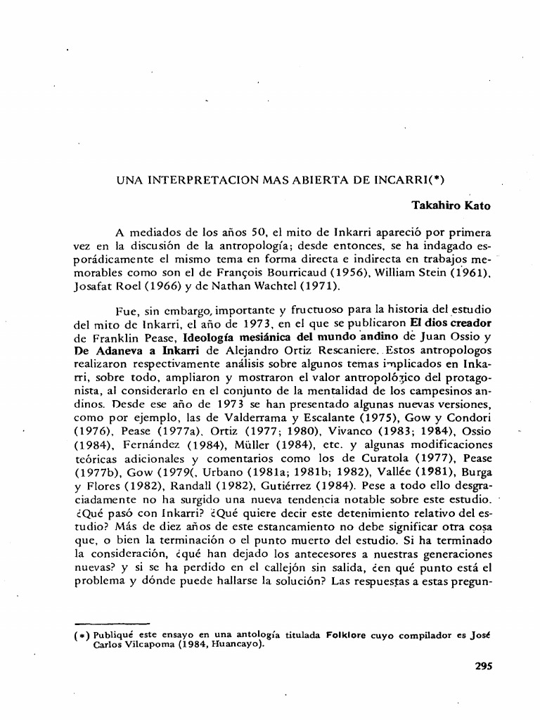 Análisis del Mito de Inkarri en Antropología | PDF | Mitología ...