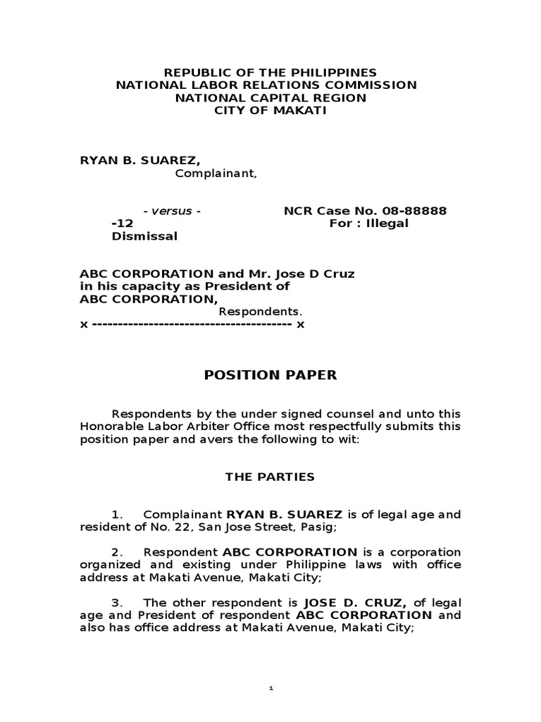 Position Paper Format Final | Download Free PDF | Employment | Damages