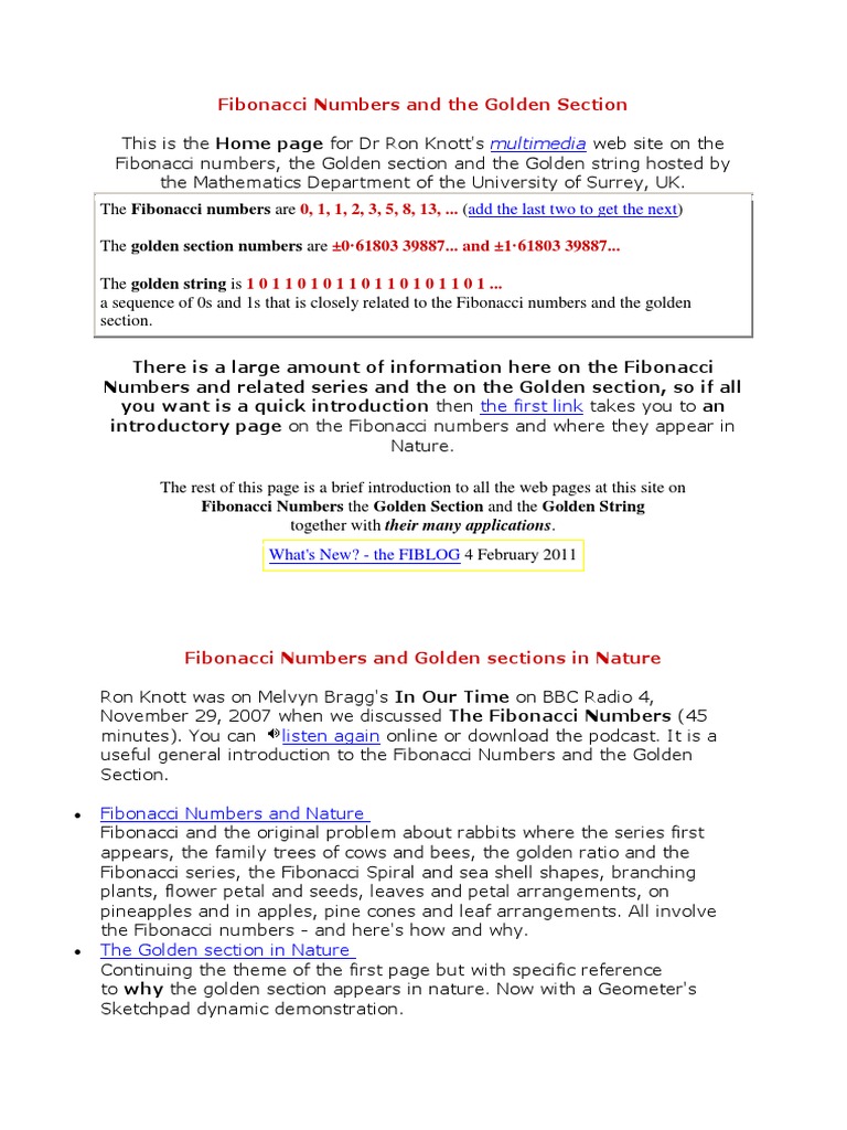 Fibonacci Numbers and The Golden Section | PDF | Trigonometry | Trigonometric Functions