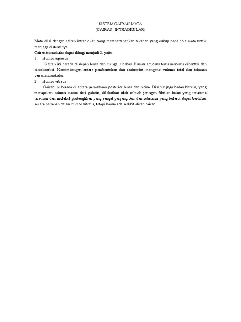 Sistem Cairan Intraokular Mata | PDF