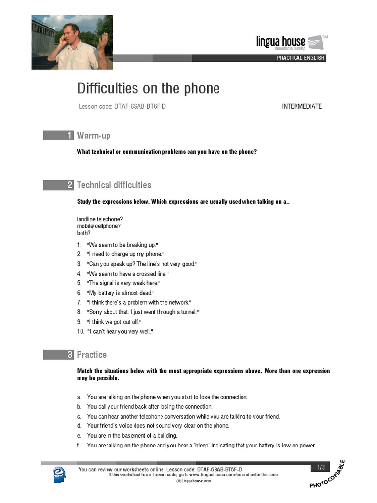 Difficulties On The Phone | PDF | Telephone | Mobile Phones