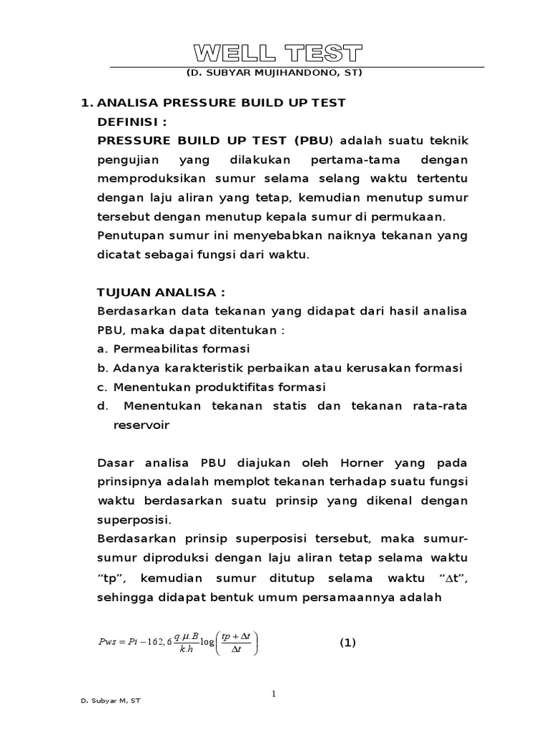 Well Test | PDF | Metode & Bahan Ajar | Teknologi & Rekayasa