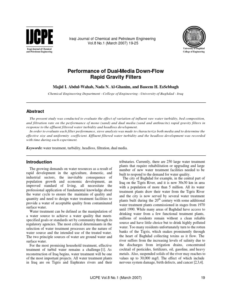 Performance of Dual Media Downflow Rapid Gravity Filters | PDF ...