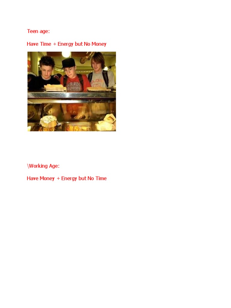 Teen Age: Have Time + Energy But No Money | PDF