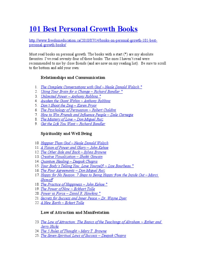 101 Best Personal Growth Books | PDF | Popular Psychology | Religion ...