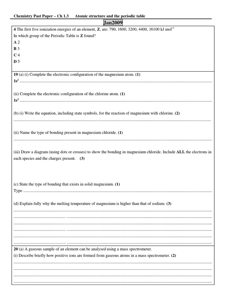 Chemistry Past Paper: Atomic Structure Exam | PDF | Ion | Periodic Table