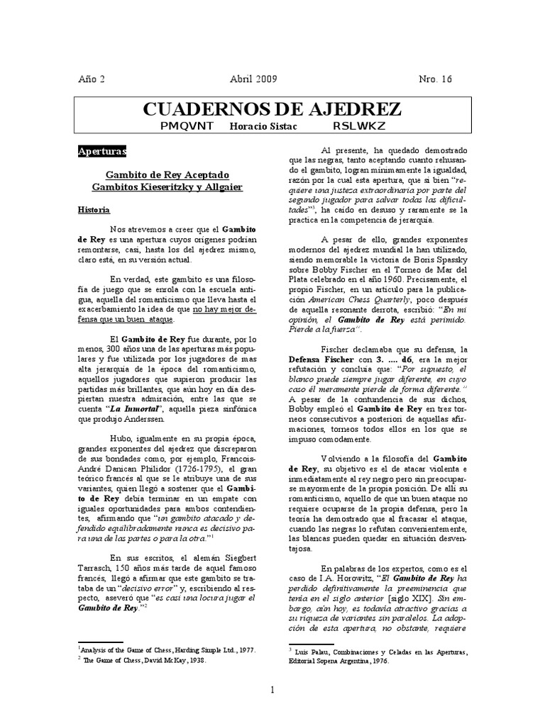 Gambito de Rey Aceptado-Gambitos Kieseritzky y Allgaier | PDF ...