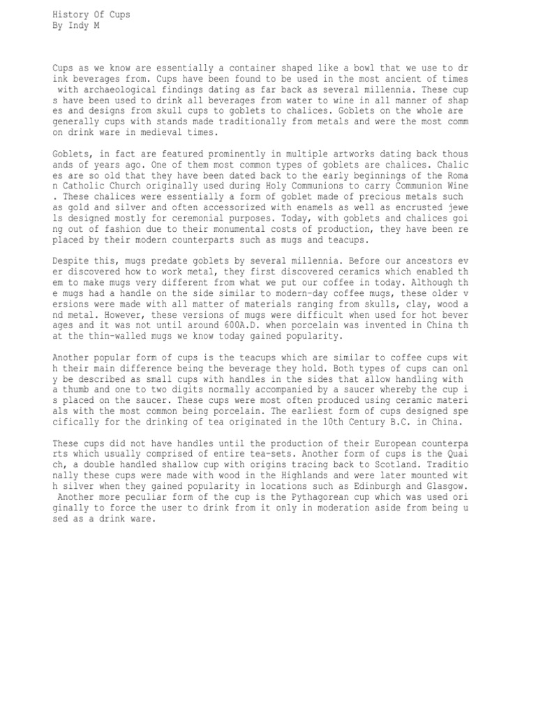 The History of Cups | PDF | Mug | Tableware