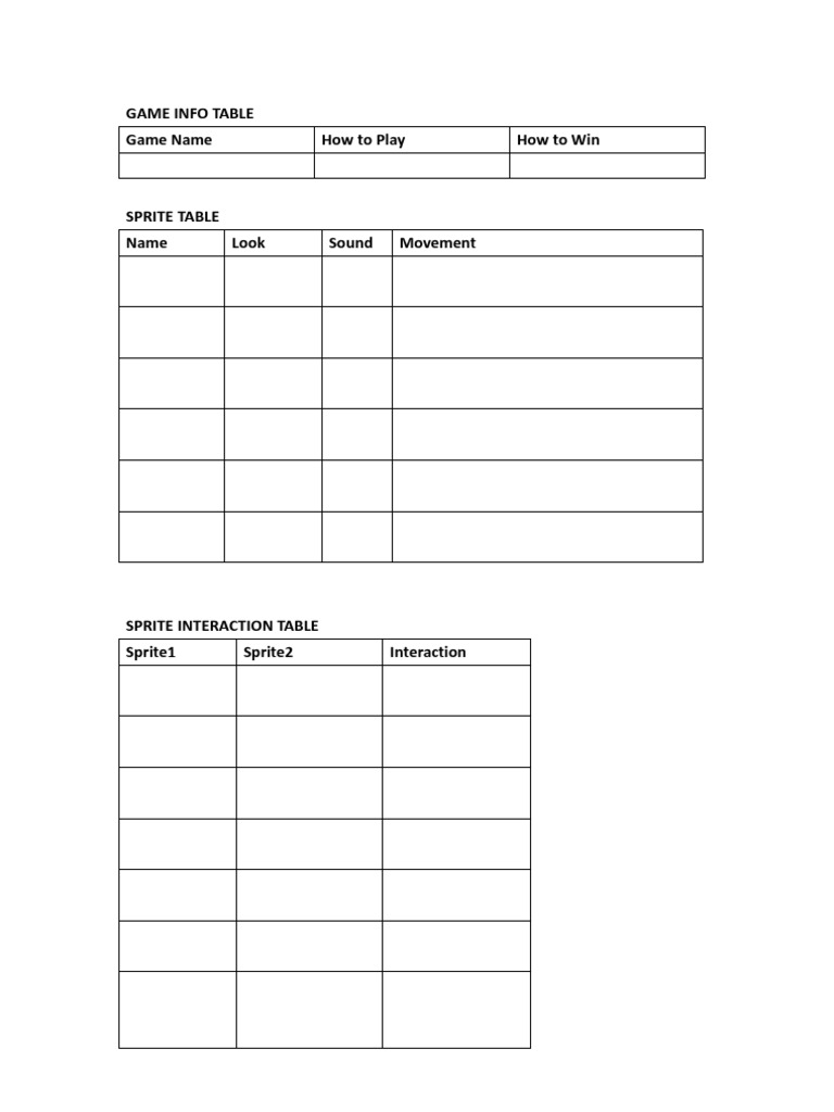 Scratch Game Design Blank Sheet | PDF