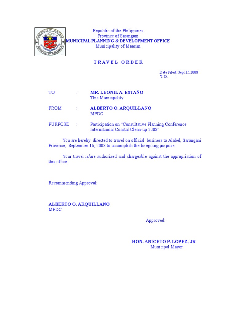 Travel Order | Per Diem | Government | Prueba gratuita de 30 días | Scribd