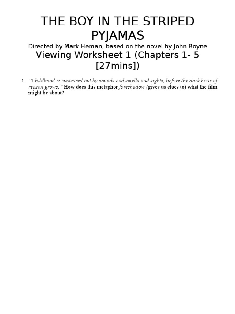 The Boy in the Striped Pyjamas Worksheets | PDF