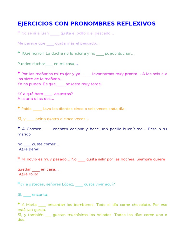Ejercicios Con Pronombres Reflexivos | PDF | Estudios de idiomas ...