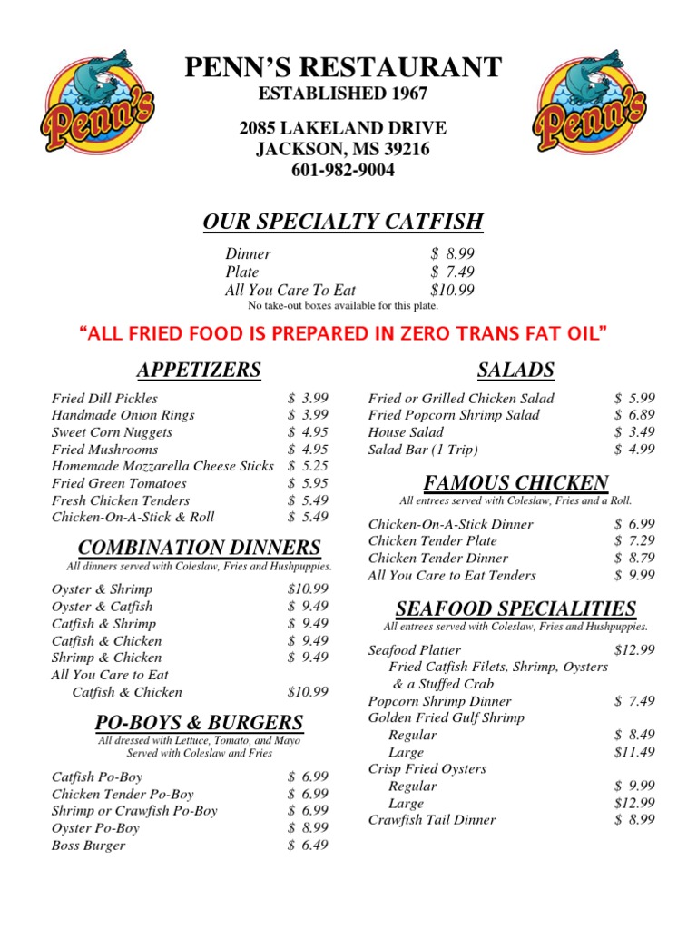 Penns Restaurant Lakeland Menu | PDF | Coleslaw | Salad