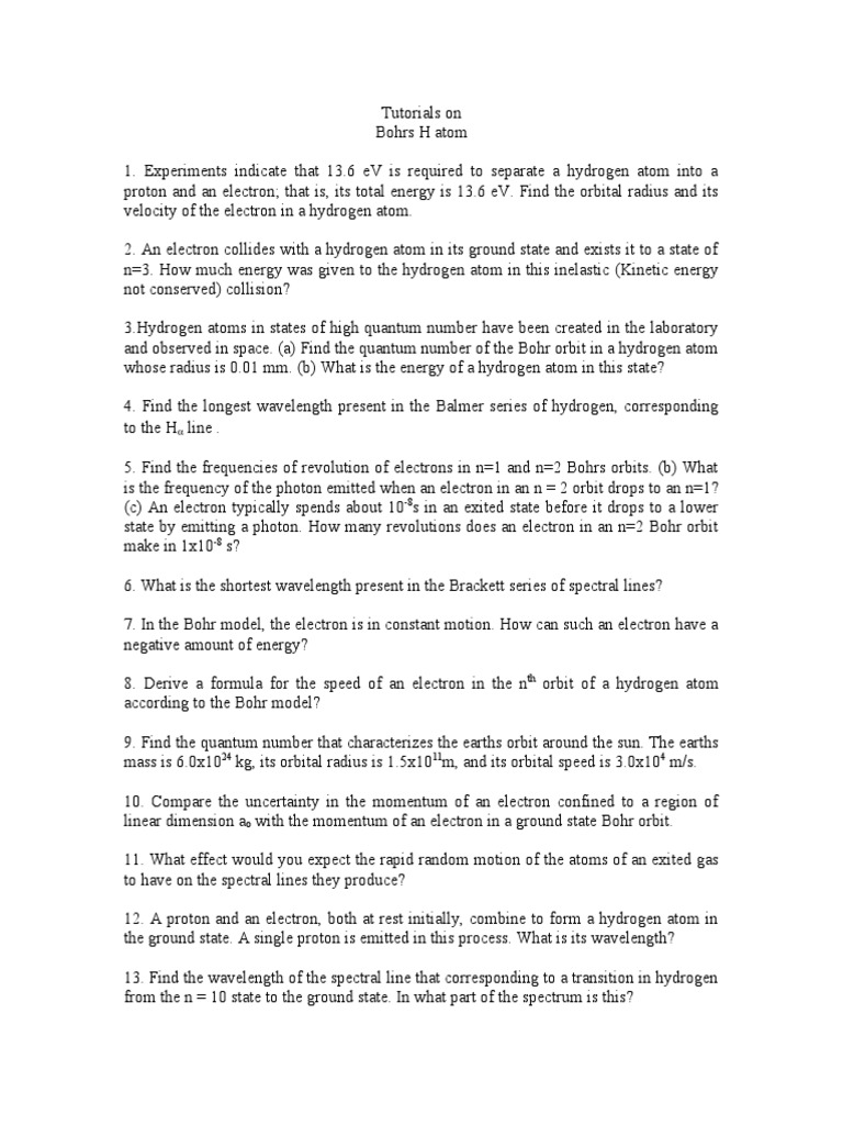 Bohr Model of Hydrogen Atom: Key Concepts | PDF | Atoms | Electron