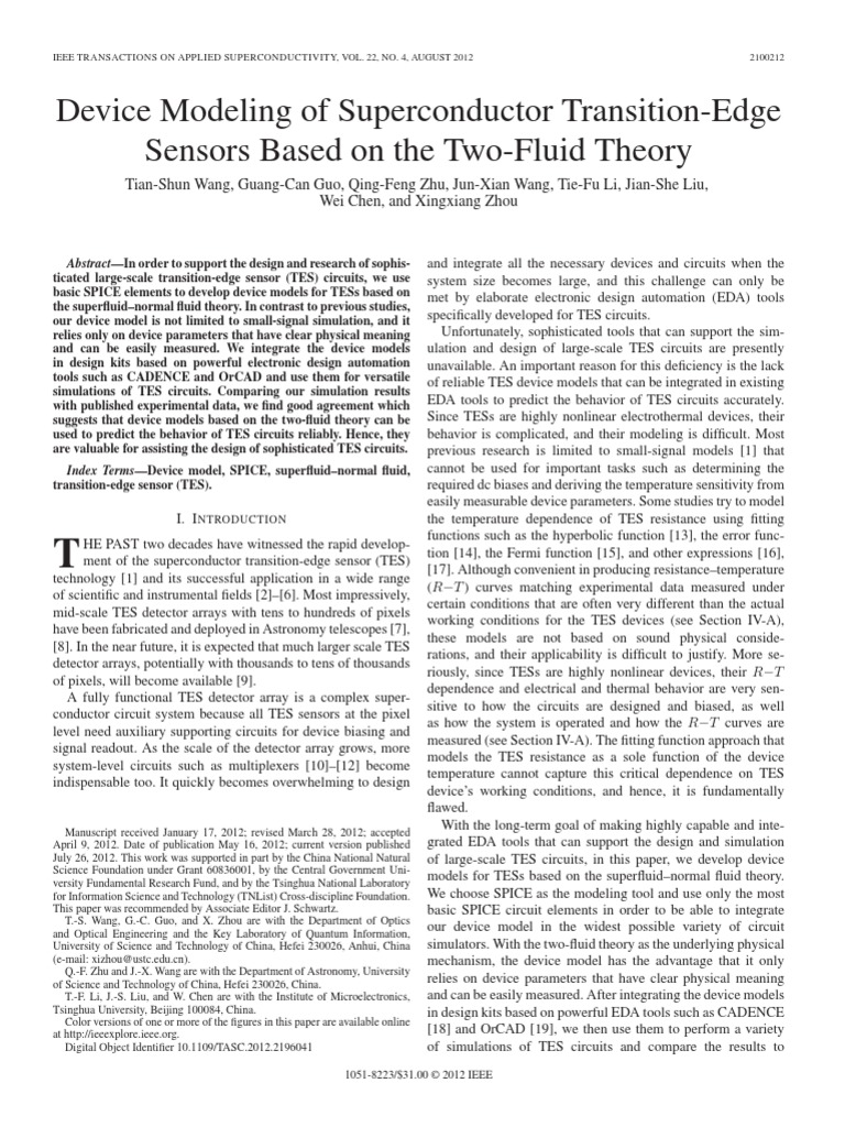 Device Modeling of Superconductor Transition-Edge Sensors Based On The Two-Fluid Theory | PDF ...