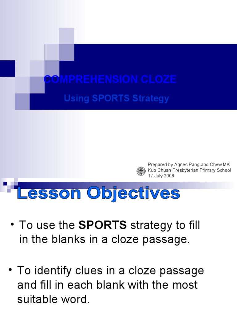 Using SPORTS For Comprehension Cloze | PDF | Verb | Preposition And ...