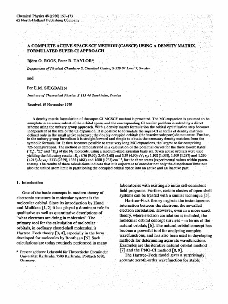 1980 - Roos - Chem Phys - A Complete Active Space SCF Method (CASSCF ...