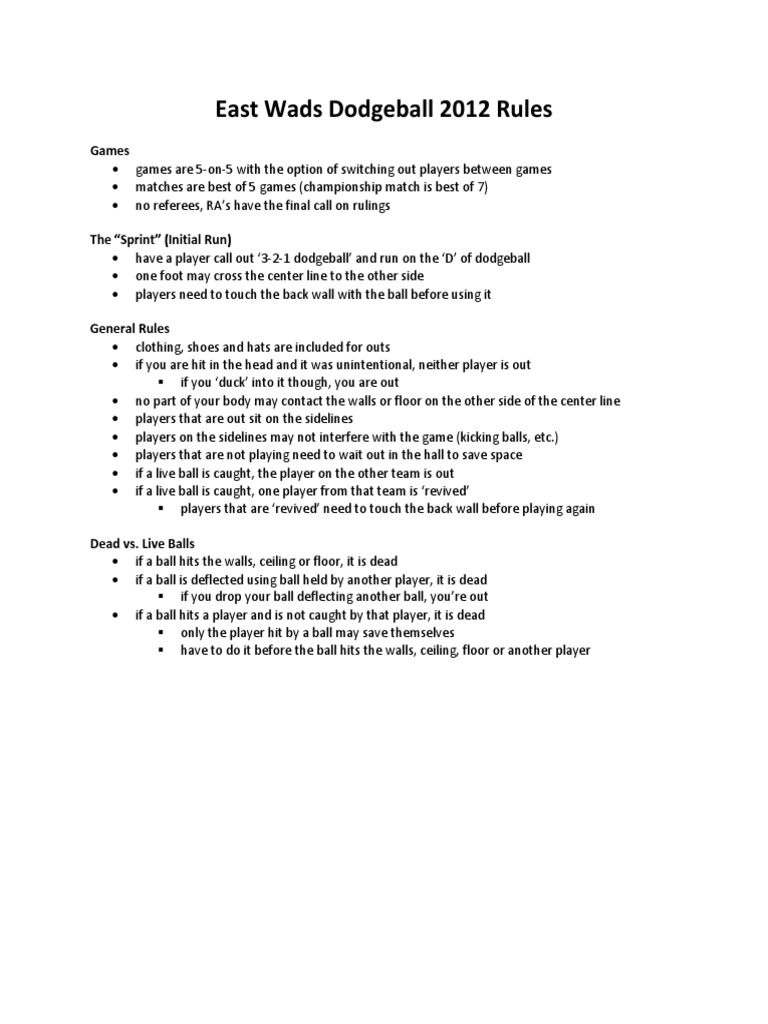 East Wads Dodgeball 2012 Rules: Games | PDF | Sports & Recreation ...