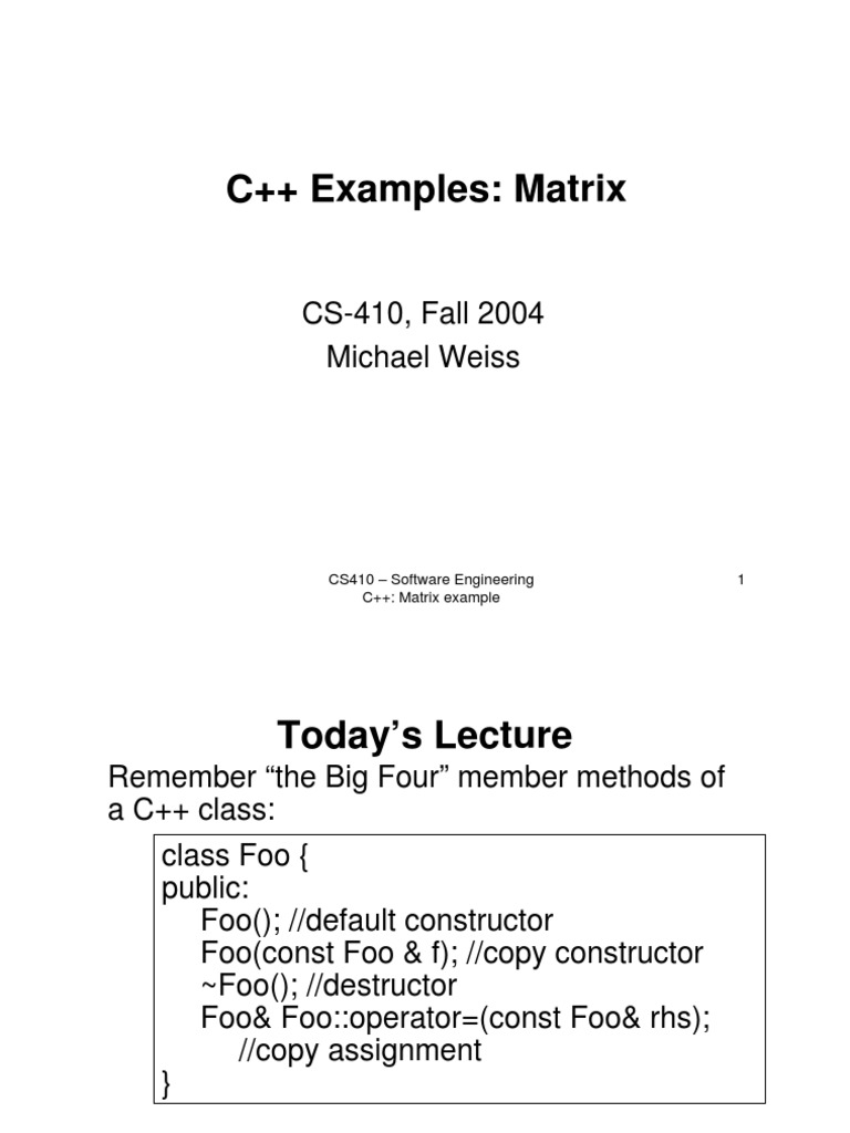 Cpp Matrix Pdf Constructor Object Oriented Programming Programming 4668