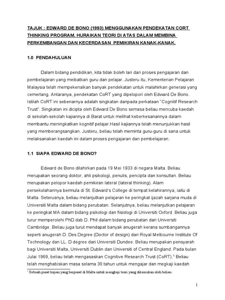 Edward de Bono Menggunakan Pendekatan CORT Thinking Program | PDF