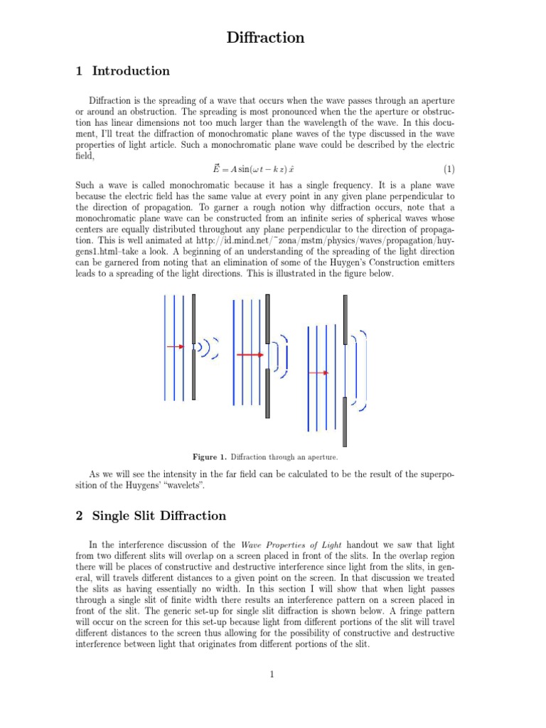 Diffraction: Figure 1 - Diffraction Through An Aperture | PDF | Interference (Wave Propagation ...