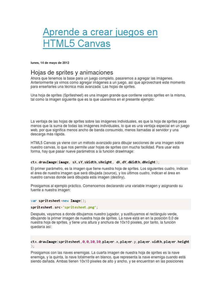 Aprende A Crear Juegos en HTML5 Canvas | PDF | Imagen | Animación