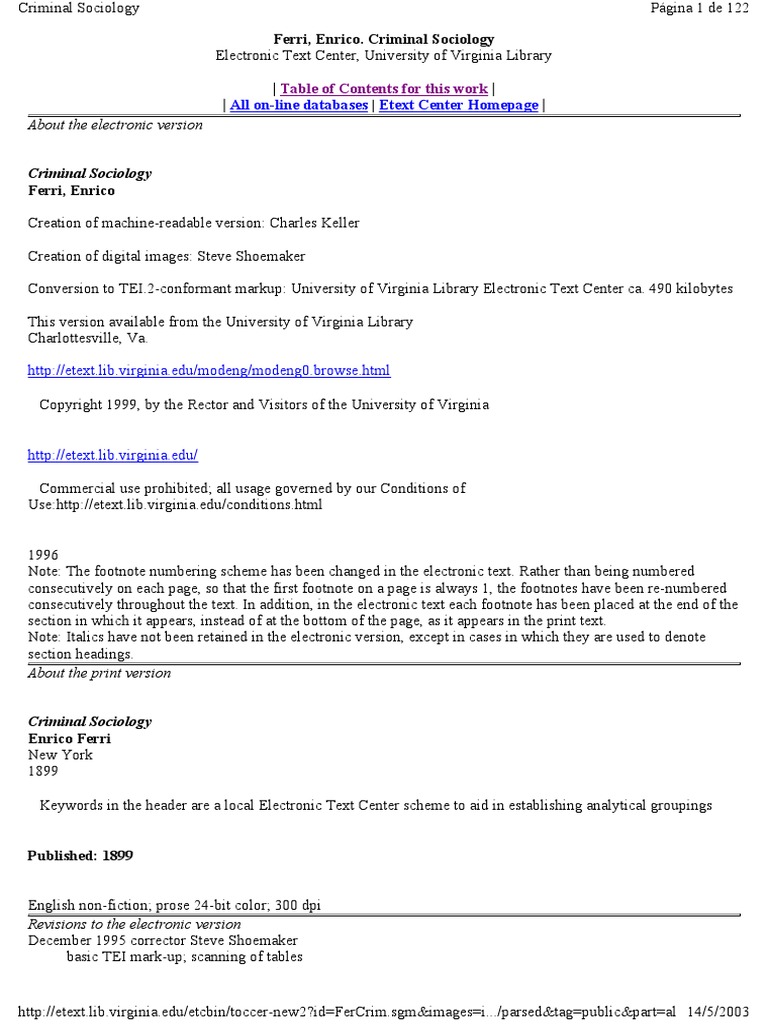 Criminal Sociology EnricoFerri | PDF | Crime & Violence | Crime Thriller