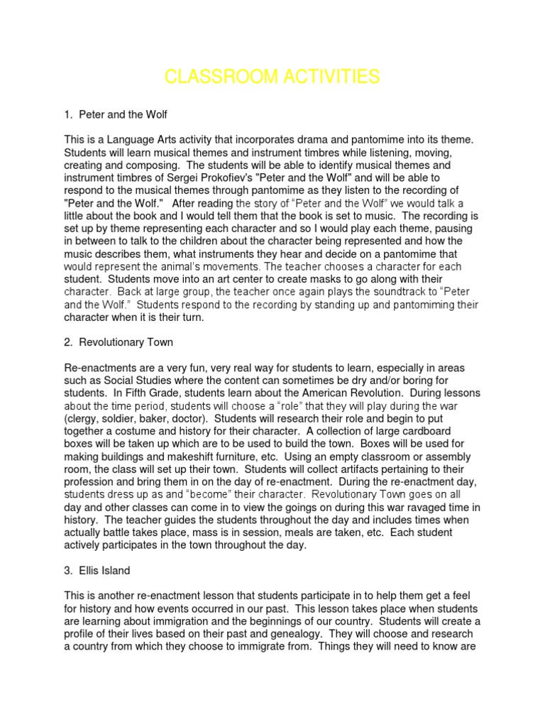 Classroom Activities For Theatre | PDF | Schools | Teaching And Learning