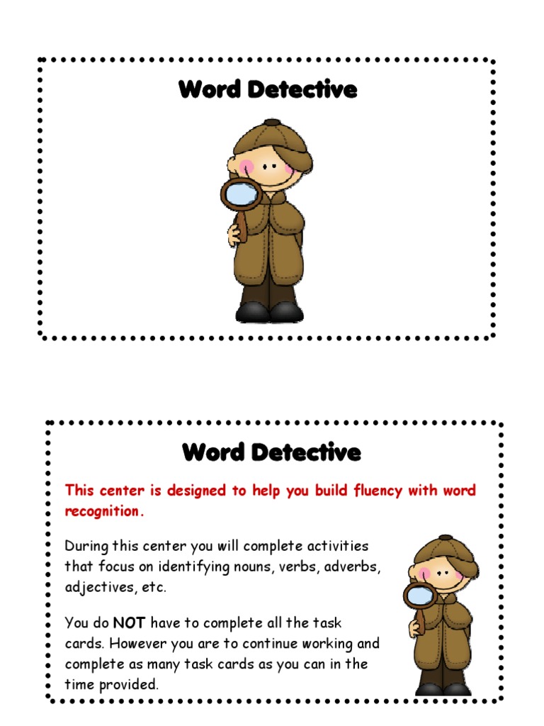 Word Detective Task Cards | PDF | Noun | Word