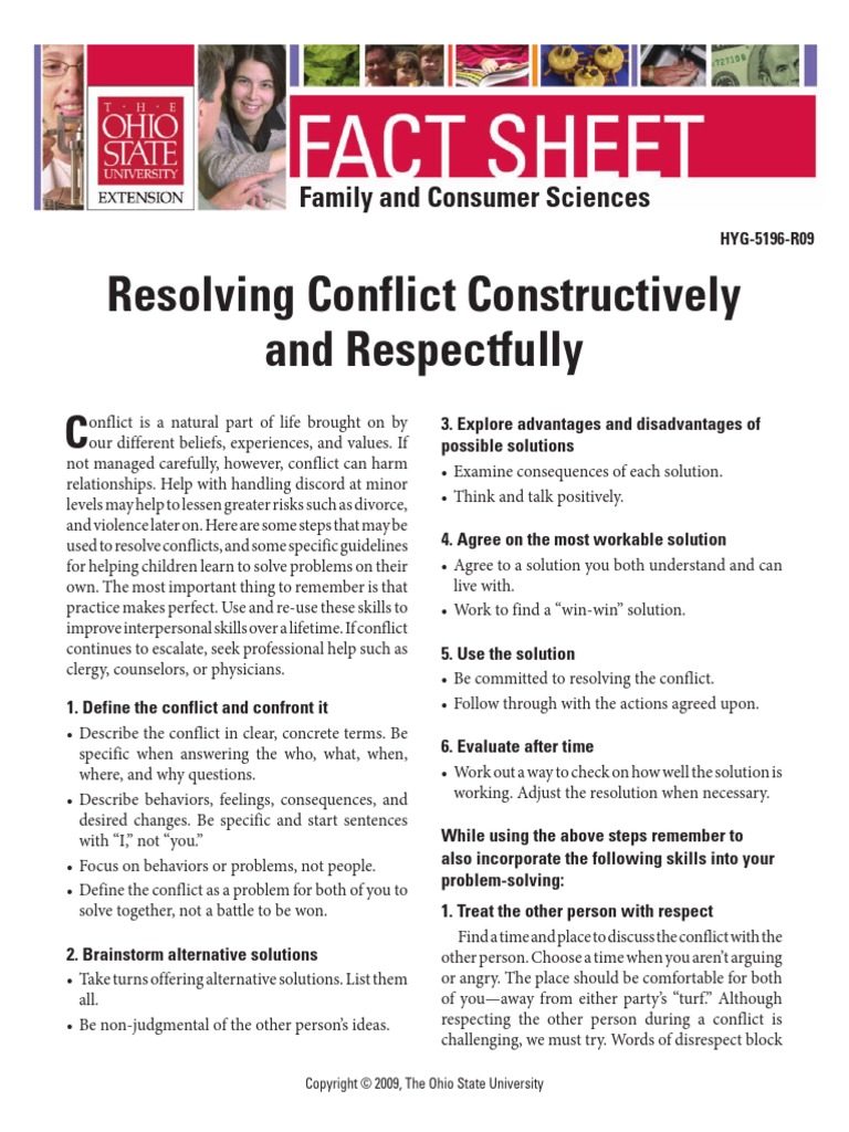 Resolving Conflict Constructively and Respectfully: Family and Consumer Sciences | PDF ...