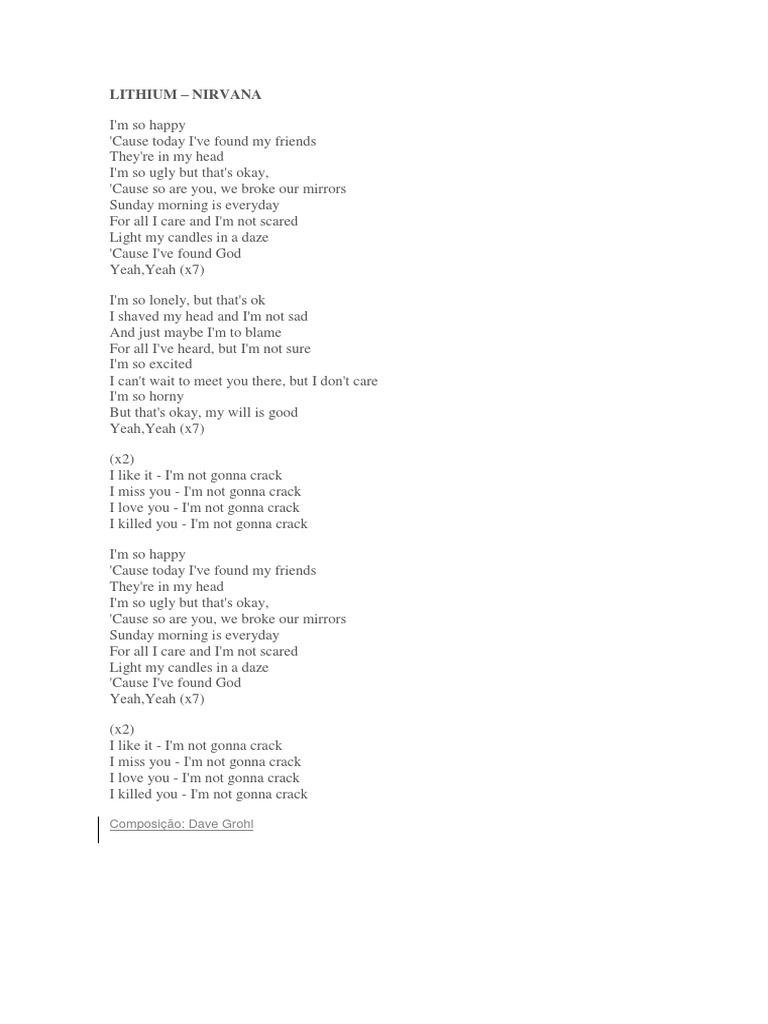Lithium Nirvana Lyrics