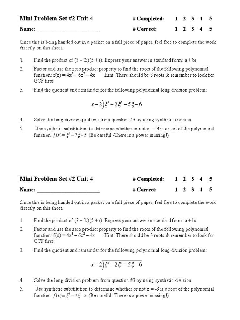 Mini Problem Set #2 Unit 4 | PDF | Teaching Methods & Materials | Home ...