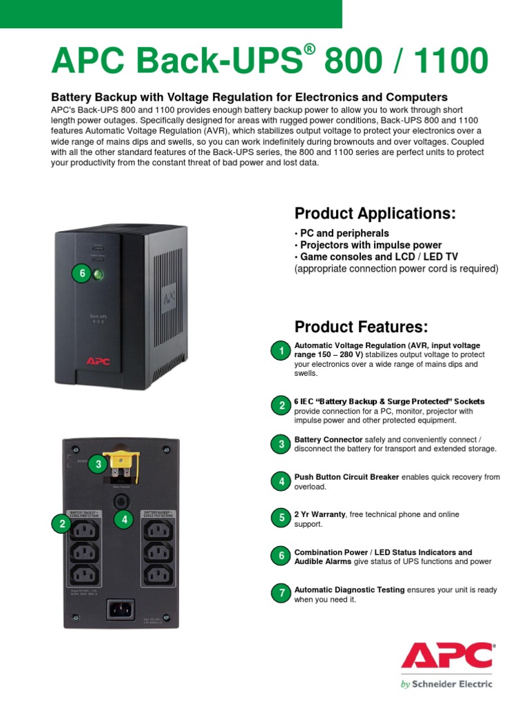 APC Back-UPS 800 / 1100: Product Applications | PDF | Mains Electricity ...